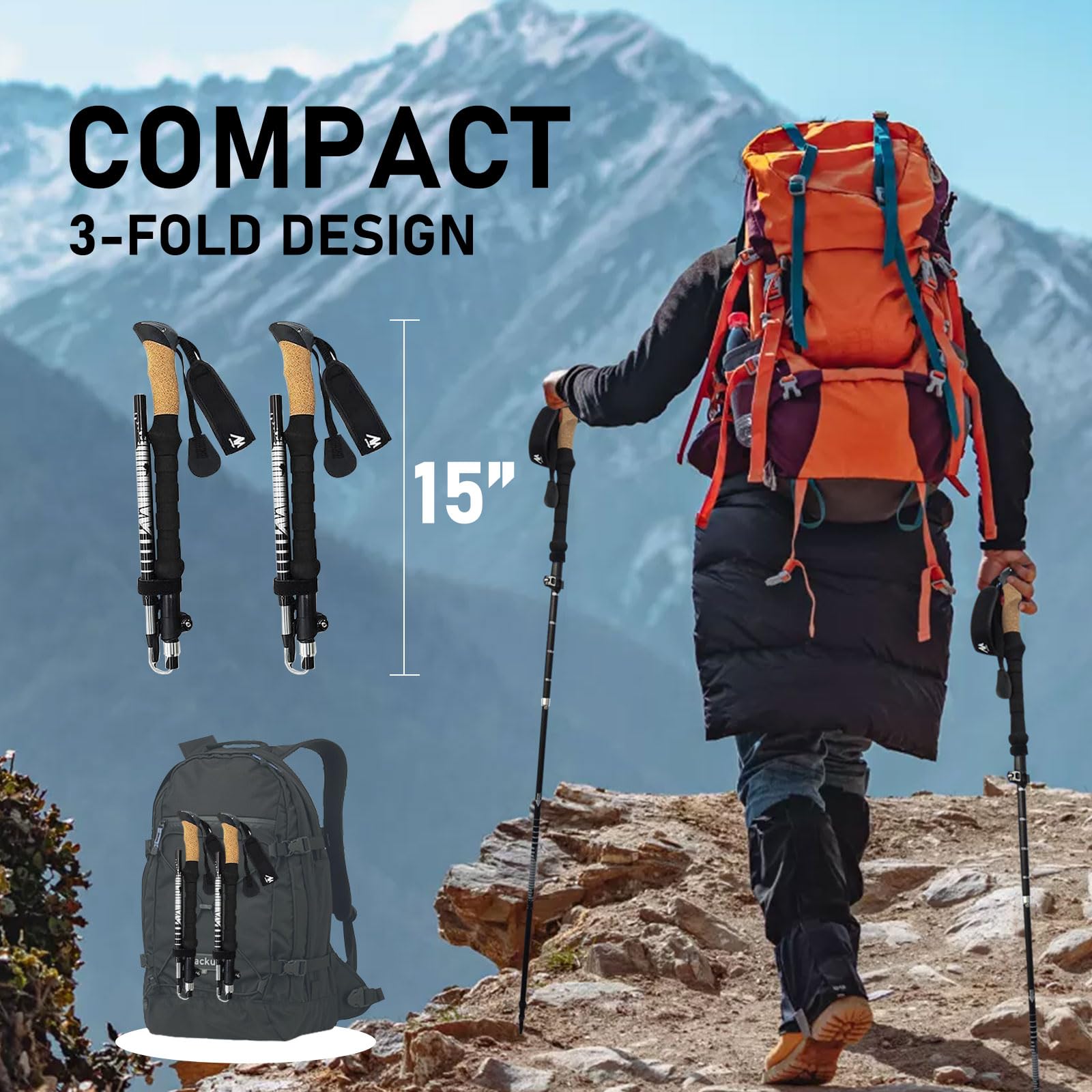 AYAMAYA Collapsible Trekking Poles for Hiking – Lightweight Aluminum Alloy 7075 Folding Nordic Hiking Walking Sticks for Men and Women with Flicklock System