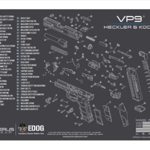 EDOG Range Warrior 27 Pc Gun Cleaning Kit - Compatible with Heckler & Koch HK VP9 - Schematic (Exploded View) Mat, Range Warrior Universal .22 9mm - .45 Kit & Tac Book Accessories Set