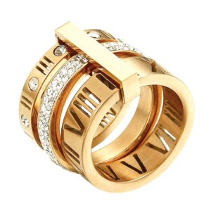 sinleo stainless steel cz zirconia roman numeral ring for women 3 in 1 trinity wedding band spinner rings gold size 8.75