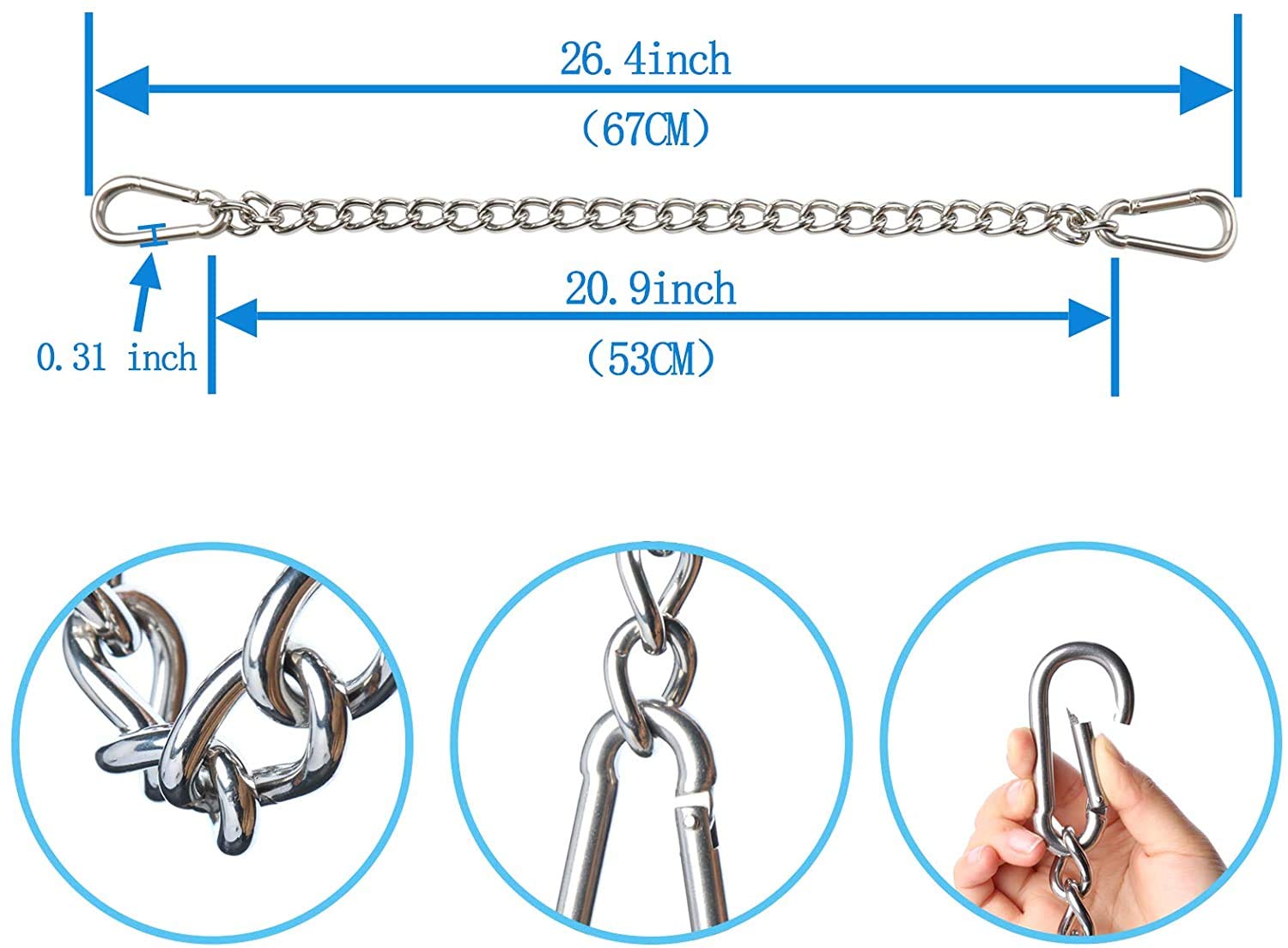 LICY Swing Heavy Punching Bag Chain for Hammock Chair Aerial Yoga Indoor Outdoor Stainless Steel Kit with 2 Carabiner Hooks 600 LB