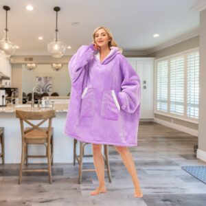 Kipswiza Oversized Wearable Blanket Sherpa Fleece Thick Warm Hoodie Blanket Big Hooded Sweatshirt Hoodie Blanket for Women Mom Sister Girls Teens Men, Purple