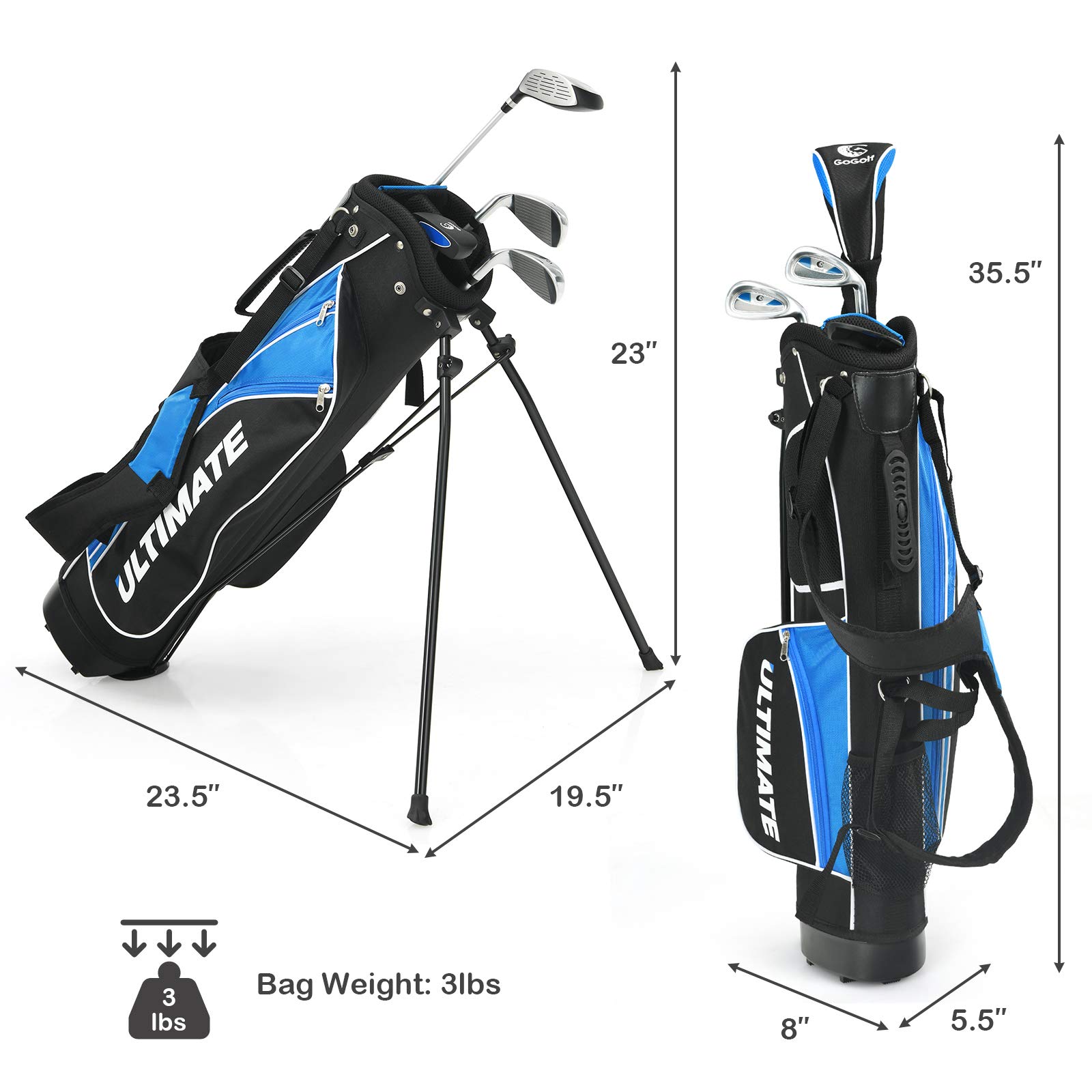 Tangkula Junior Golf Club Set for Children Right Hand, Includes #3 Fairway Wood & #7/#9 Irons, Putter, Head Cover & Rain Hood, Golf Stand Bag, Perfect for Children, Kids