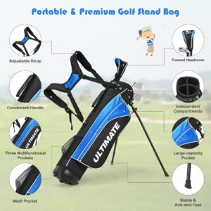 Tangkula Junior Golf Club Set for Children Right Hand, Includes #3 Fairway Wood & #7/#9 Irons, Putter, Head Cover & Rain Hood, Golf Stand Bag, Perfect for Children, Kids