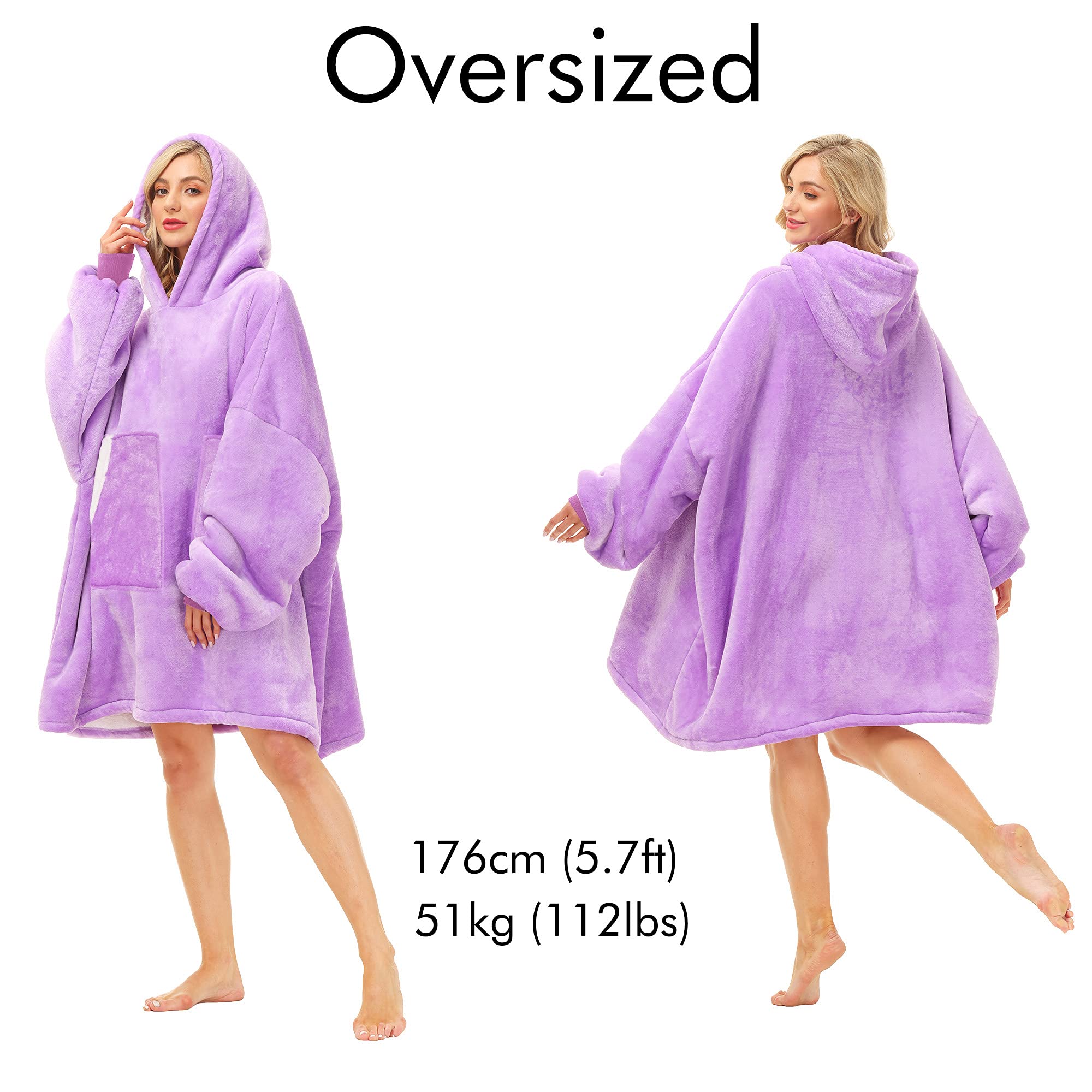 Kipswiza Oversized Wearable Blanket Sherpa Fleece Thick Warm Hoodie Blanket Big Hooded Sweatshirt Hoodie Blanket for Women Mom Sister Girls Teens Men, Purple