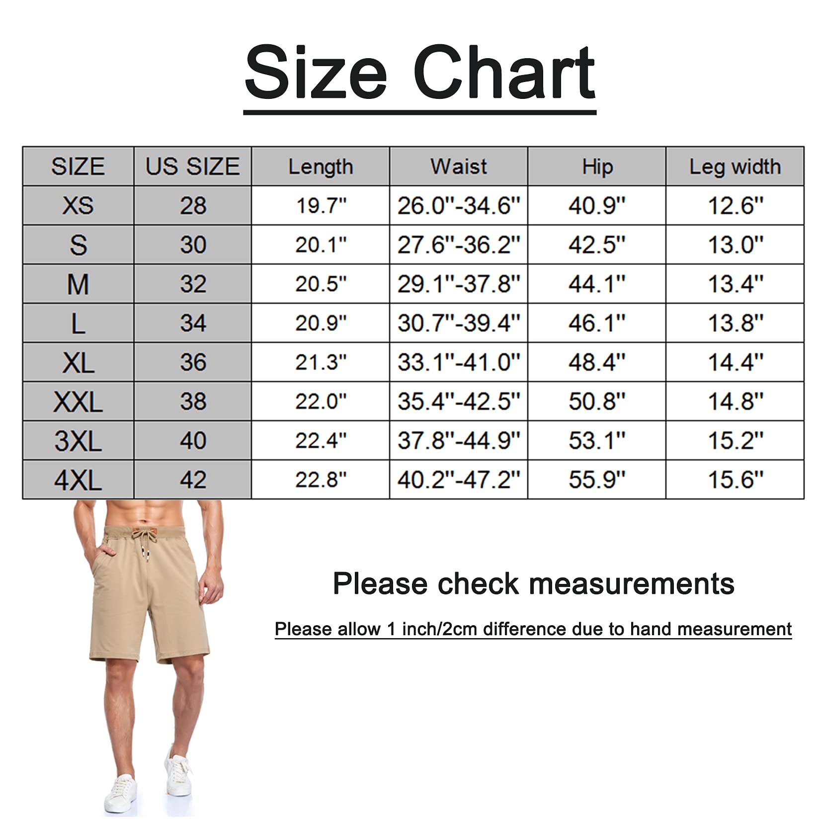 Immerguter Mens Shorts Adjustable Elastic Waist Casual Workout Shorts with Pockets,42,HC-ZZ-Khaki