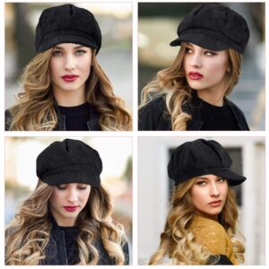 3 Pieces Women Newsboy Cap Winter Beret Cap Cabbie Painter Hat 8 Panel Vintage Octagonal Visor Hats (Black, Beige, Pink)