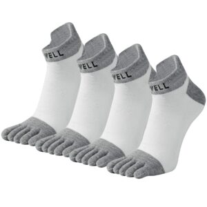 vwell cotton toe socks five finger socks no show crew athletic running socks 4 pairs,size 7-11