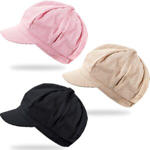 3 pieces women newsboy cap winter beret cap cabbie painter hat 8 panel vintage octagonal visor hats (black, beige, pink)