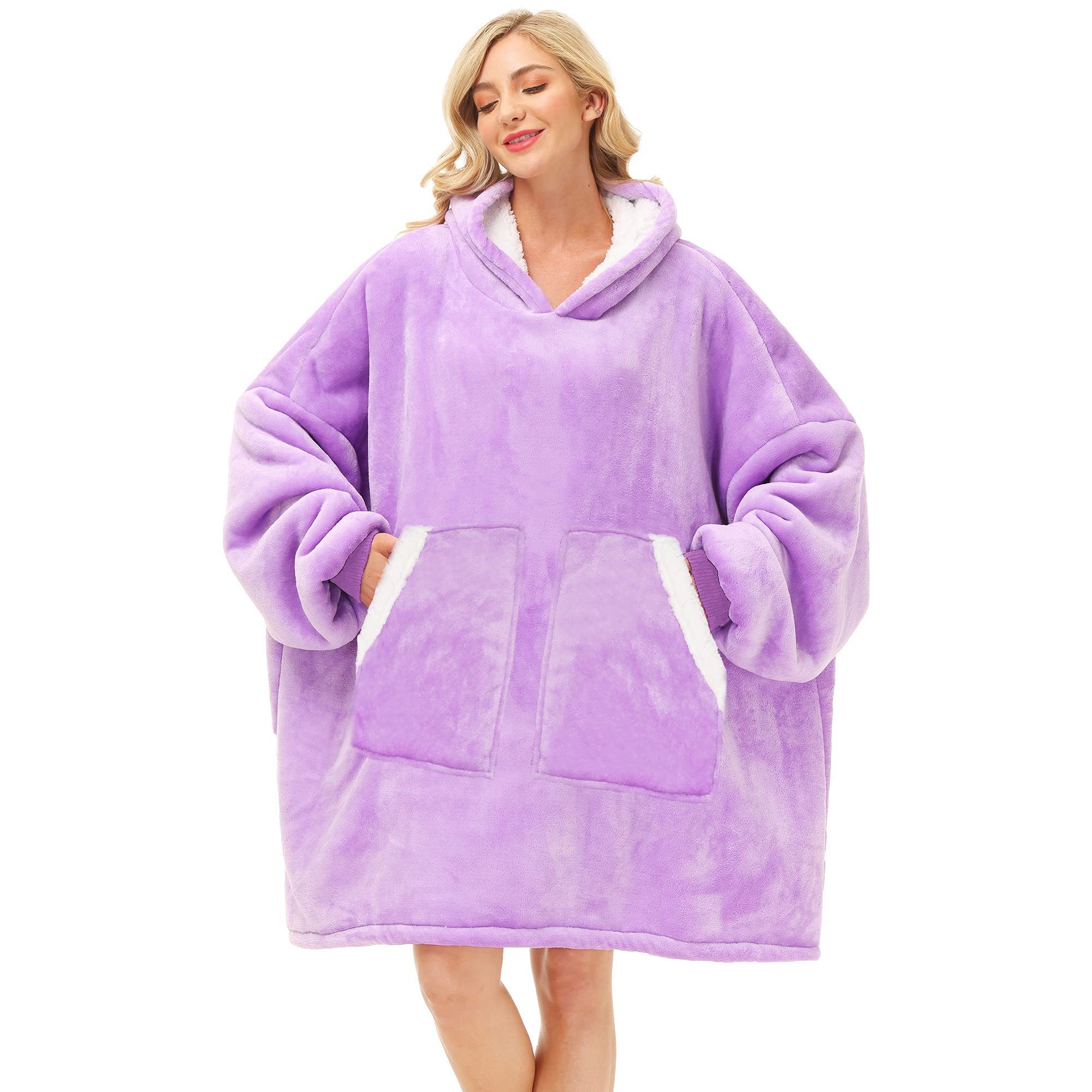 Kipswiza Oversized Wearable Blanket Sherpa Fleece Thick Warm Hoodie Blanket Big Hooded Sweatshirt Hoodie Blanket for Women Mom Sister Girls Teens Men, Purple