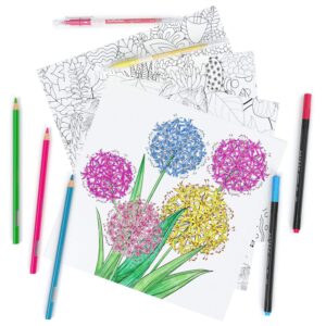 ARTEZA Adult Coloring Book, Floral Designs, 9x9 Inches, Stress-Relieving Coloring Pages with 50 One-Sided Images, 100 lb Paper