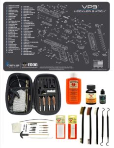 edog range warrior 27 pc gun cleaning kit - compatible with heckler & koch hk vp9 - schematic (exploded view) mat, range warrior universal .22 9mm - .45 kit & tac book accessories set