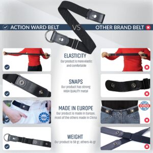 Action Ward No Buckle Stretch Belt for Women - No Bulge, No Hassle, Comfortable & Adjustable Elastic Belt for Women XS to XXL (22" - 48”) (Black)