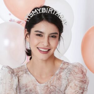 Coucoland Happy Birthday Crown Headband Crystal Rhinestone Princess Birthday Headpiece It Is My birthday Headband for Women (Crystal My Birthday-Silver)