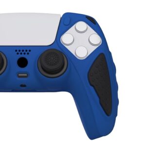 PlayVital Knight Edition Blue & Black Two Tone Anti-Slip Silicone Cover Skin for ps5 Controller, Soft Rubber Case for ps5 Wireless Controller with Thumb Grip Caps