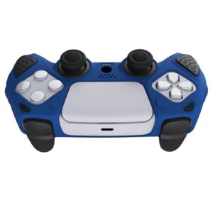 PlayVital Knight Edition Blue & Black Two Tone Anti-Slip Silicone Cover Skin for ps5 Controller, Soft Rubber Case for ps5 Wireless Controller with Thumb Grip Caps