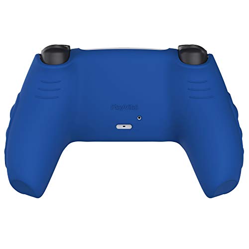 PlayVital Knight Edition Blue & Black Two Tone Anti-Slip Silicone Cover Skin for ps5 Controller, Soft Rubber Case for ps5 Wireless Controller with Thumb Grip Caps