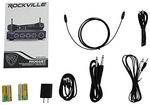 Rockville RKI65BT Dual UHF Wireless Microphones+Bluetooth Karaoke Mic Interface, Black