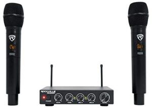 rockville rki65bt dual uhf wireless microphones+bluetooth karaoke mic interface, black