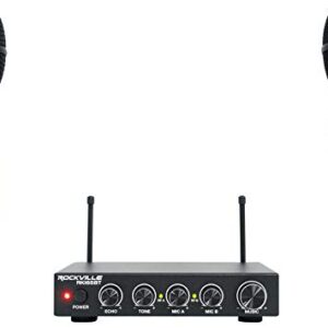 Rockville RKI65BT Dual UHF Wireless Microphones+Bluetooth Karaoke Mic Interface, Black