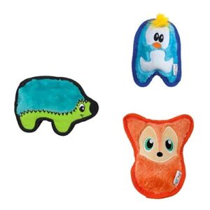 outward hound invincibles mini plush dog toy 3-pack, hedgehog-penguin-fox, xs