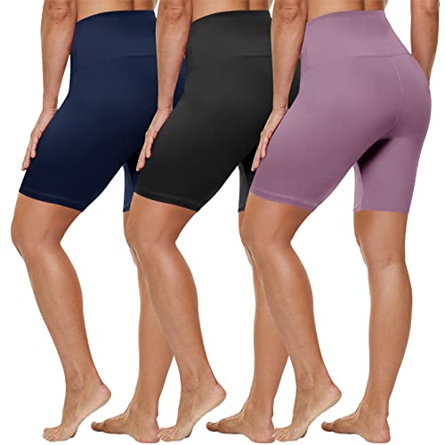 HLTPRO 3 Pack Plus Size Biker Shorts for Women (L-4XL)- 8"/5" High Waist Tummy Control Shorts for Workout, Yoga, Running