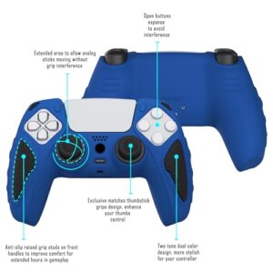 PlayVital Knight Edition Blue & Black Two Tone Anti-Slip Silicone Cover Skin for ps5 Controller, Soft Rubber Case for ps5 Wireless Controller with Thumb Grip Caps