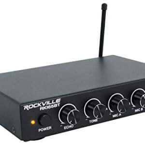 Rockville RKI65BT Dual UHF Wireless Microphones+Bluetooth Karaoke Mic Interface, Black