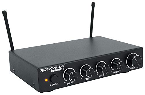 Rockville RKI65BT Dual UHF Wireless Microphones+Bluetooth Karaoke Mic Interface, Black