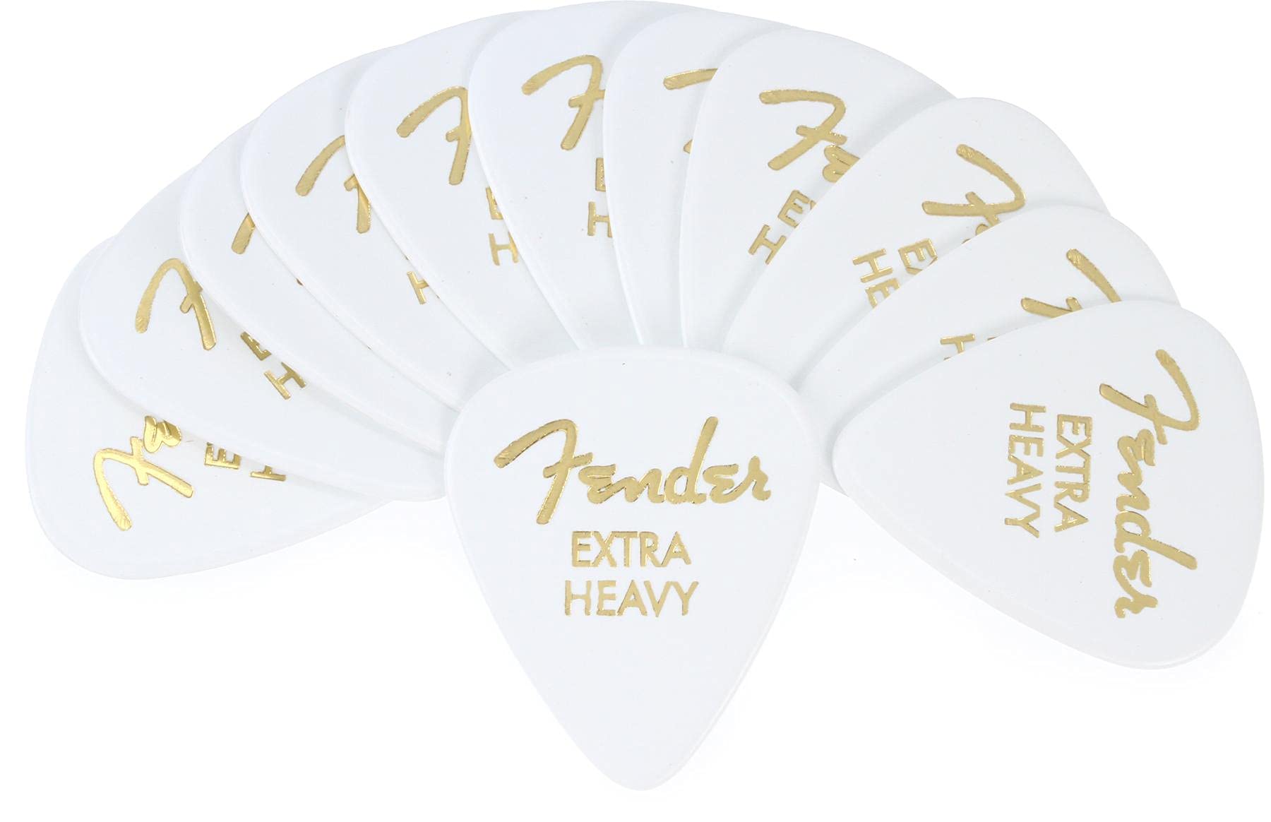 Fender Celluloid Guitar Picks, Extra Heavy, White, 12-Pack