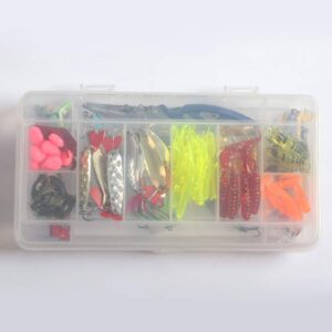 146pcs Fishing Lure Set Including Frog Lures Soft Fishing Lure Hard Metal Lure VIB Rattle Crank Popper Minnow Pencil Metal Jig Hook for Trout Bass Salmon with Free Tackle Box