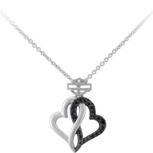 harley-davidson womens 9.25 sterling silver black & white infinity hearts necklace hdn0485