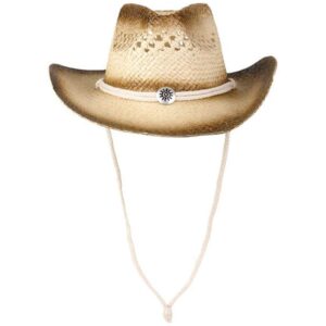 artcreativity straw cowboy hat for kids and teens, 1pc, cowboy costume hat with chinstrap and sunburst pendant, cow boy costume prop for kids, dress up parties, and country concerts