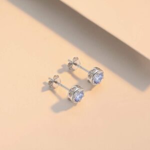 Presentski March Birthstone Stud Earrings White Gold for Mom Sterling Silver Blue Crystal Earrings Studs