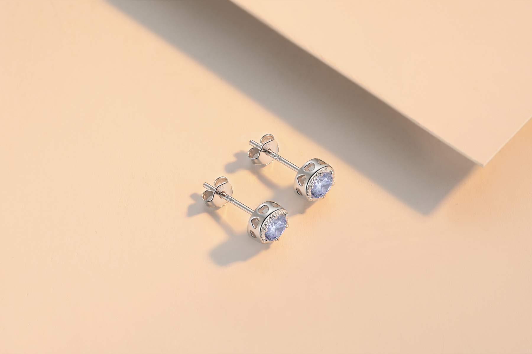 Presentski March Birthstone Stud Earrings White Gold for Mom Sterling Silver Blue Crystal Earrings Studs