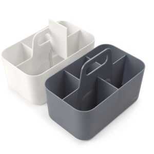 ARTEZA Storage Caddy Pack of 2, Gray and Ivory, 5-Compartment Plastic Caddy Organizer with Easy-to-Remove Divider Partition