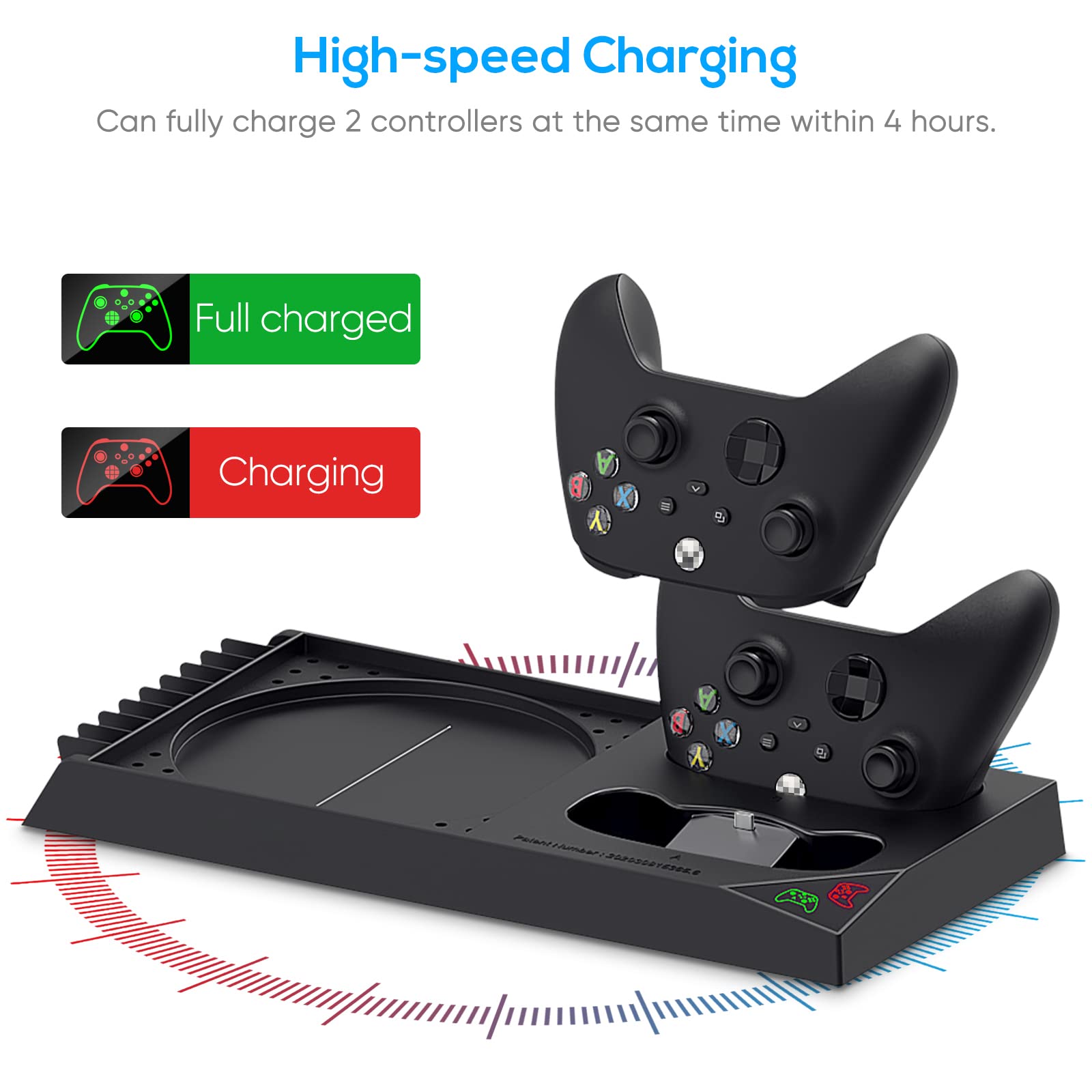 YUANHOT Vertical Cooling Stand Compatible with Xbox Series X, Charging Station Dock with 1400mAh Rechargeable Battery Pack and Dual Controller Charger Ports (NOT Compatible with Xbox One X/S), Black