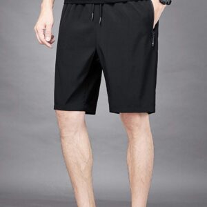 Men's Gym Workout Shorts Quick Dry Lightweight Athletic Training Running Hiking Jogger with Zipper Pockets(Muaney-MenSportShorts7022-Black03-L)