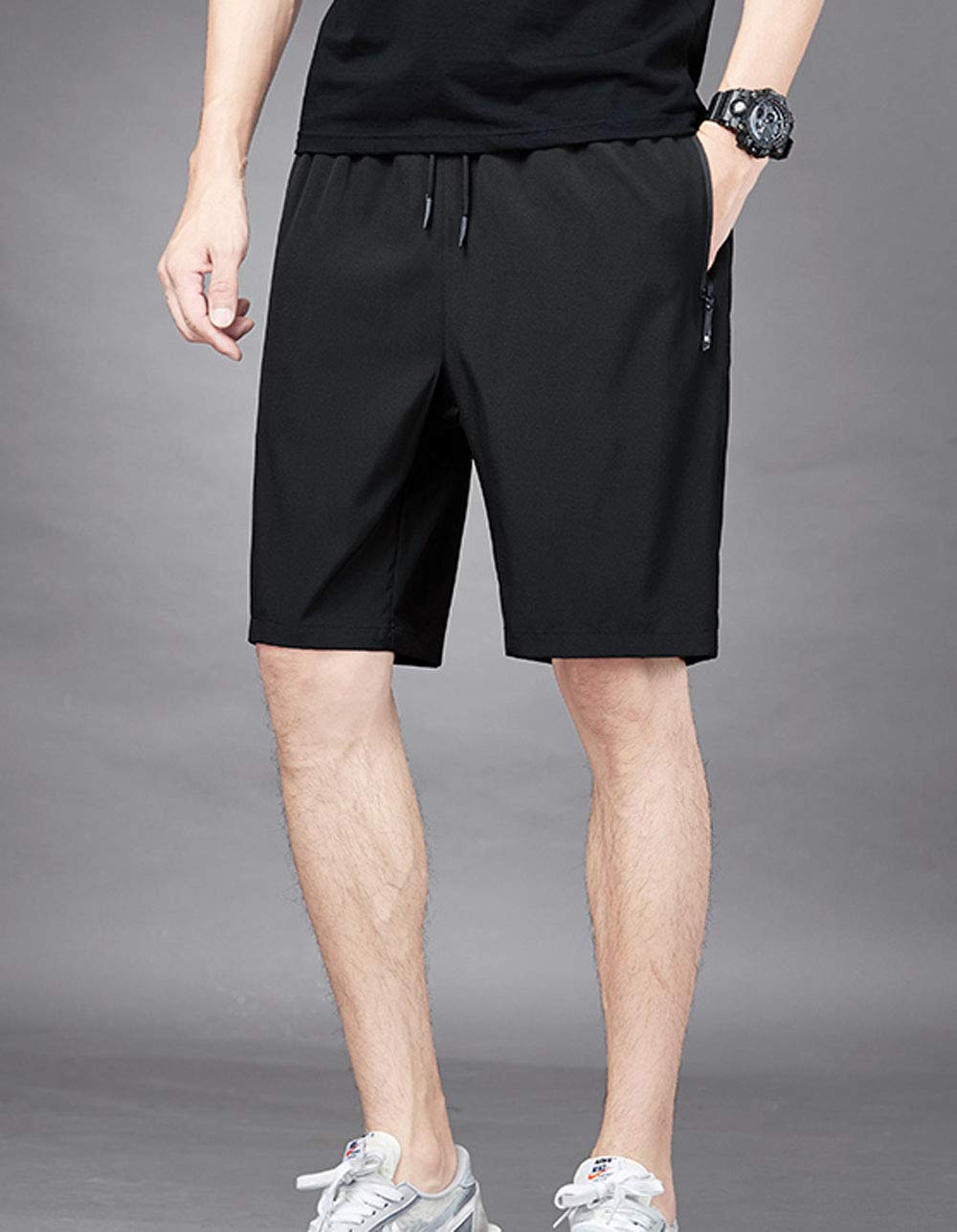 Men's Gym Workout Shorts Quick Dry Lightweight Athletic Training Running Hiking Jogger with Zipper Pockets(Muaney-MenSportShorts7022-Black03-L)