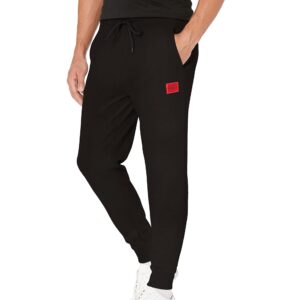 HUGO Boss Mens Regular Fit Square Logo Jersey Drawstring Joggers Sweatpants, Raven Black, X-Large US