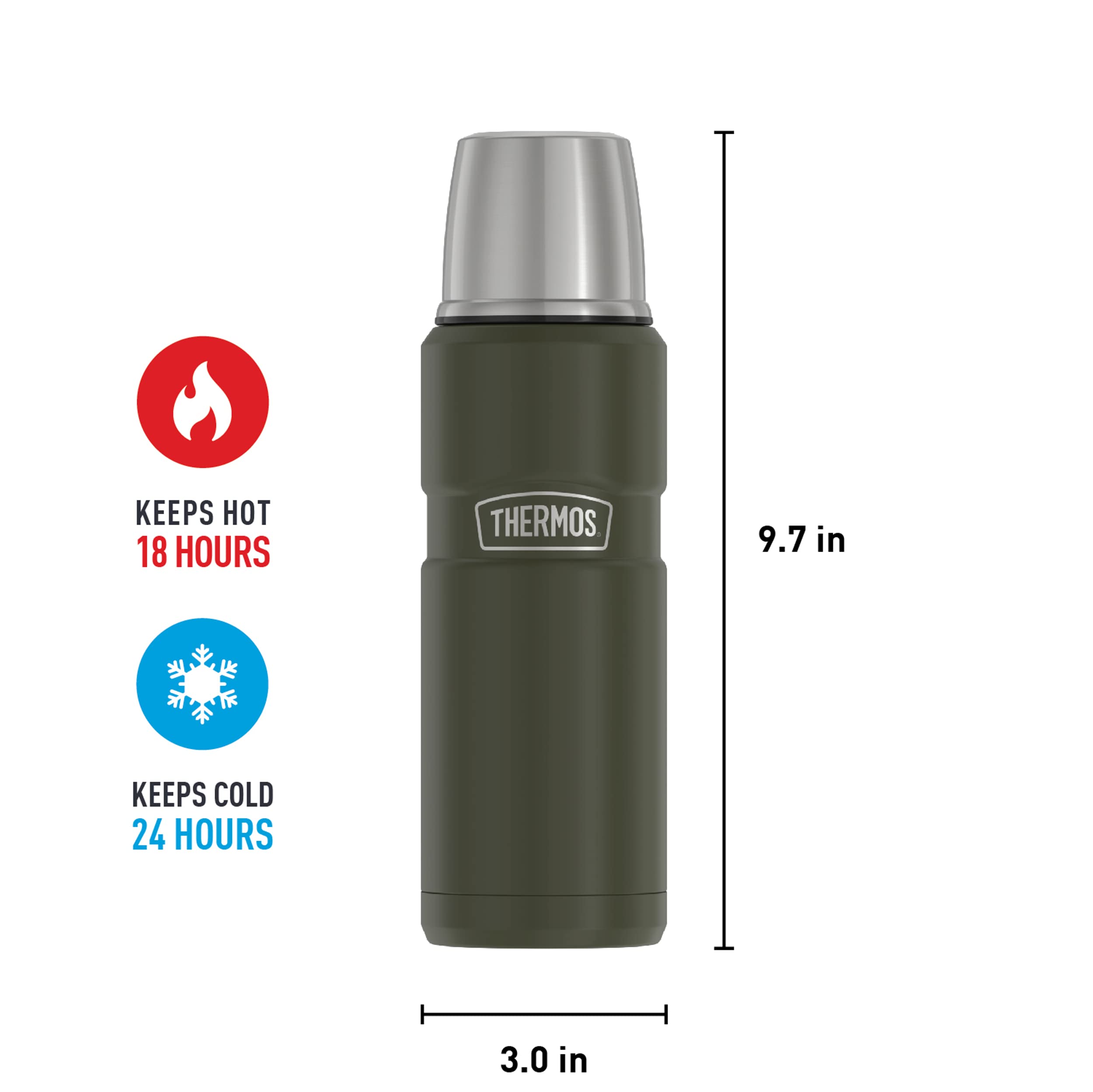 Thermos Stainless King Vacuum-Insulated Compact Bottle, 16 Ounce, Army Green