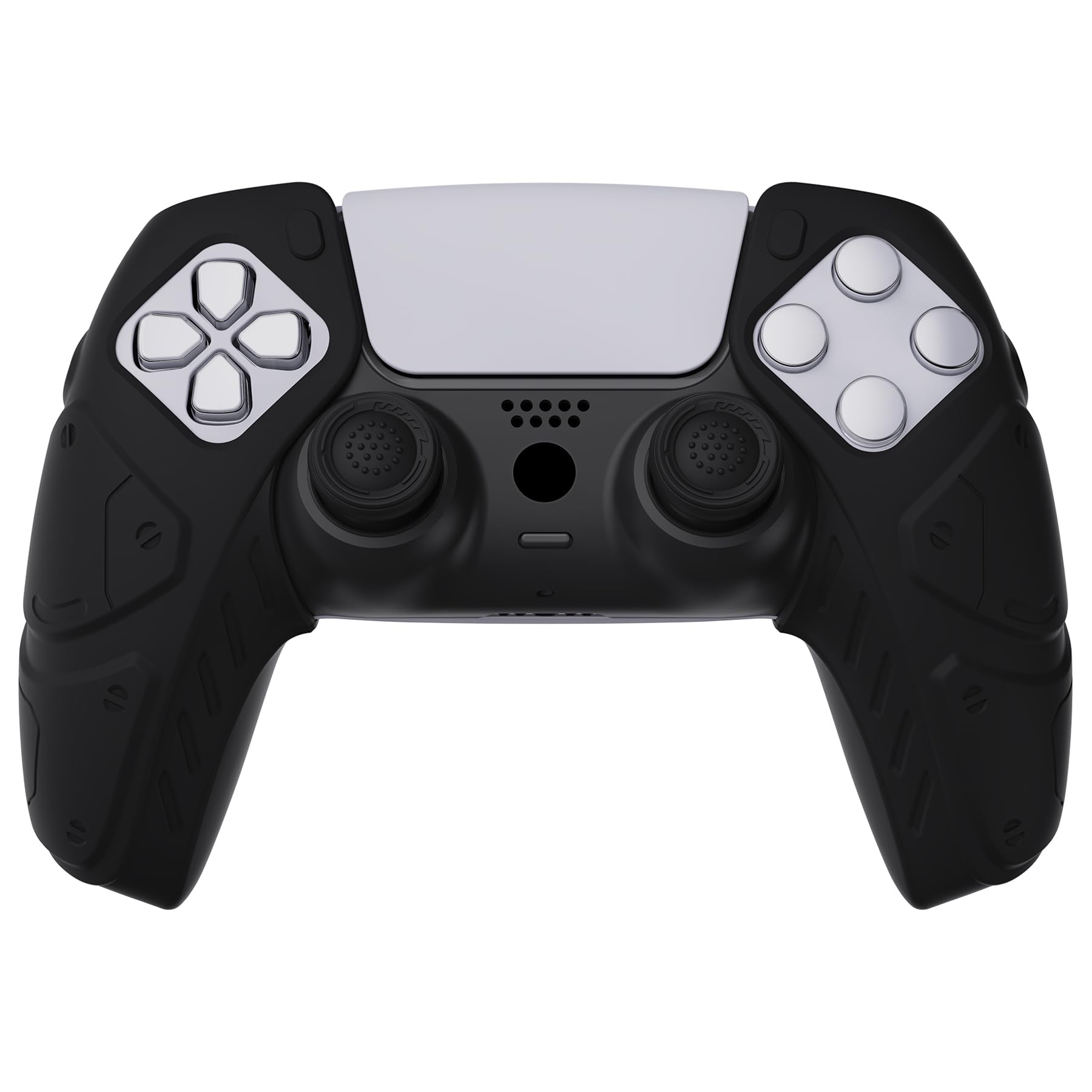 PlayVital Mecha Edition Black Ergonomic Soft Controller Silicone Case Grips for ps5, Rubber Protector Skins with Thumbstick Caps for ps5 Controller - Compatible with Charging Station