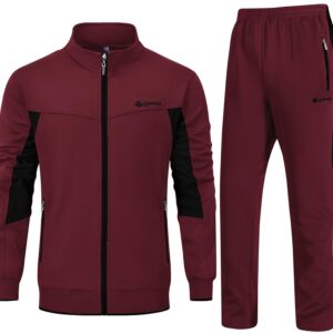 Rdruko Men's Track Suits Sweatsuits 2 Piece Set Jogging Workout Casual Warm Up Outfit Full Zip(Red, US XXL)