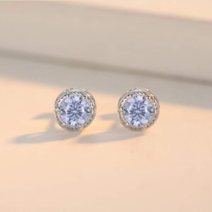 Presentski March Birthstone Stud Earrings White Gold for Mom Sterling Silver Blue Crystal Earrings Studs