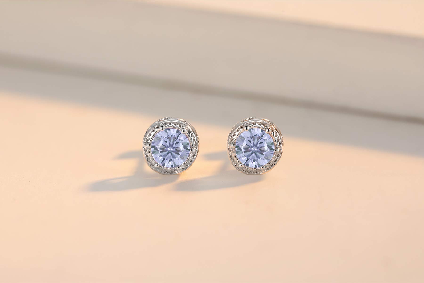 Presentski March Birthstone Stud Earrings White Gold for Mom Sterling Silver Blue Crystal Earrings Studs