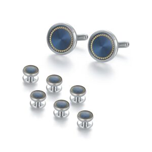 UJOY Men's Jewelry Cufflinks and Studs for Tuxedo Shirts for Weddings, Business, Dinner (Blue)