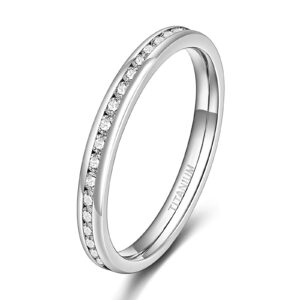 tigrade 2.5mm women titanium eternity ring cubic zirconia anniversary wedding engagement band size 3-13.5 (silver-2.5mm-1, 5)