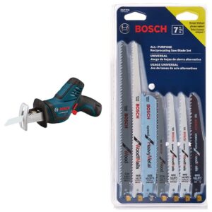 bosch 12-volt max pocket reciprocating saw kit ps60-102, blue and rap7pk 7-piece reciprocating saw blade set