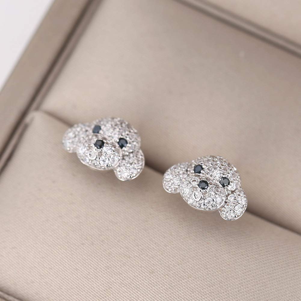 Oidims Cute Dog 925 Sterling Silver Cubic Zircoina Post Stud Earrings for Girls Teens Women Hypoallergenic Fashion Dainty Rhinestone Crystal Best Friend Animal CZ Jewelry Birthday Bff