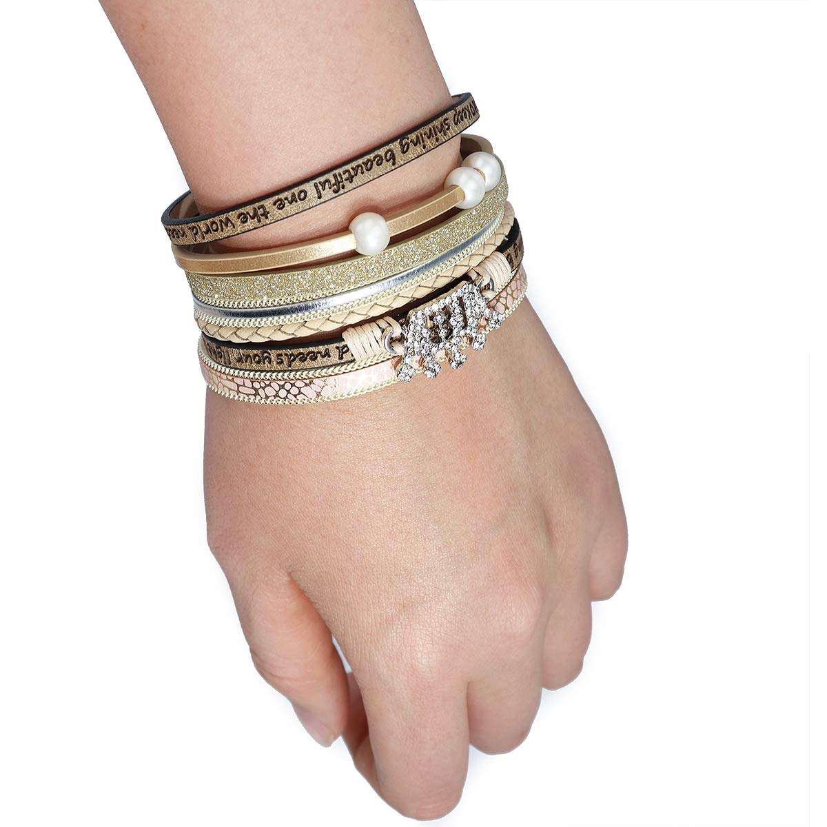 Suyi 18th Birthday Gifts for Women Leather Wrap Bracelet Multilayer Magnetic Buckle Bracelet 18th