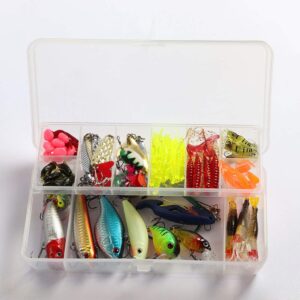 146pcs Fishing Lure Set Including Frog Lures Soft Fishing Lure Hard Metal Lure VIB Rattle Crank Popper Minnow Pencil Metal Jig Hook for Trout Bass Salmon with Free Tackle Box